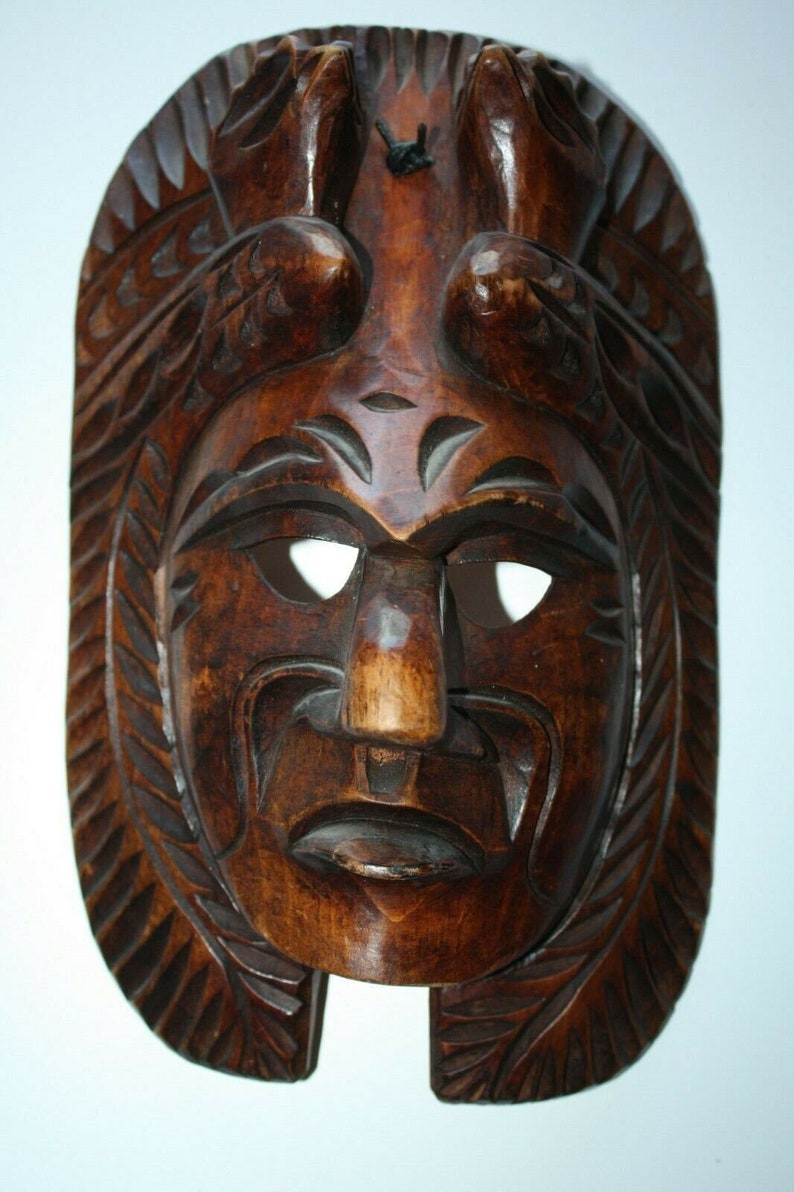 Hand Carved Wood Inca Maya Aztec Warrior Wooden Mask Two Birds - Etsy