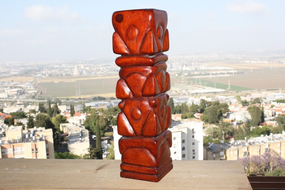 Aztec Mayan WARRIOR TOTEM Hand Carved Praying Sculpture Pedestal Home ...