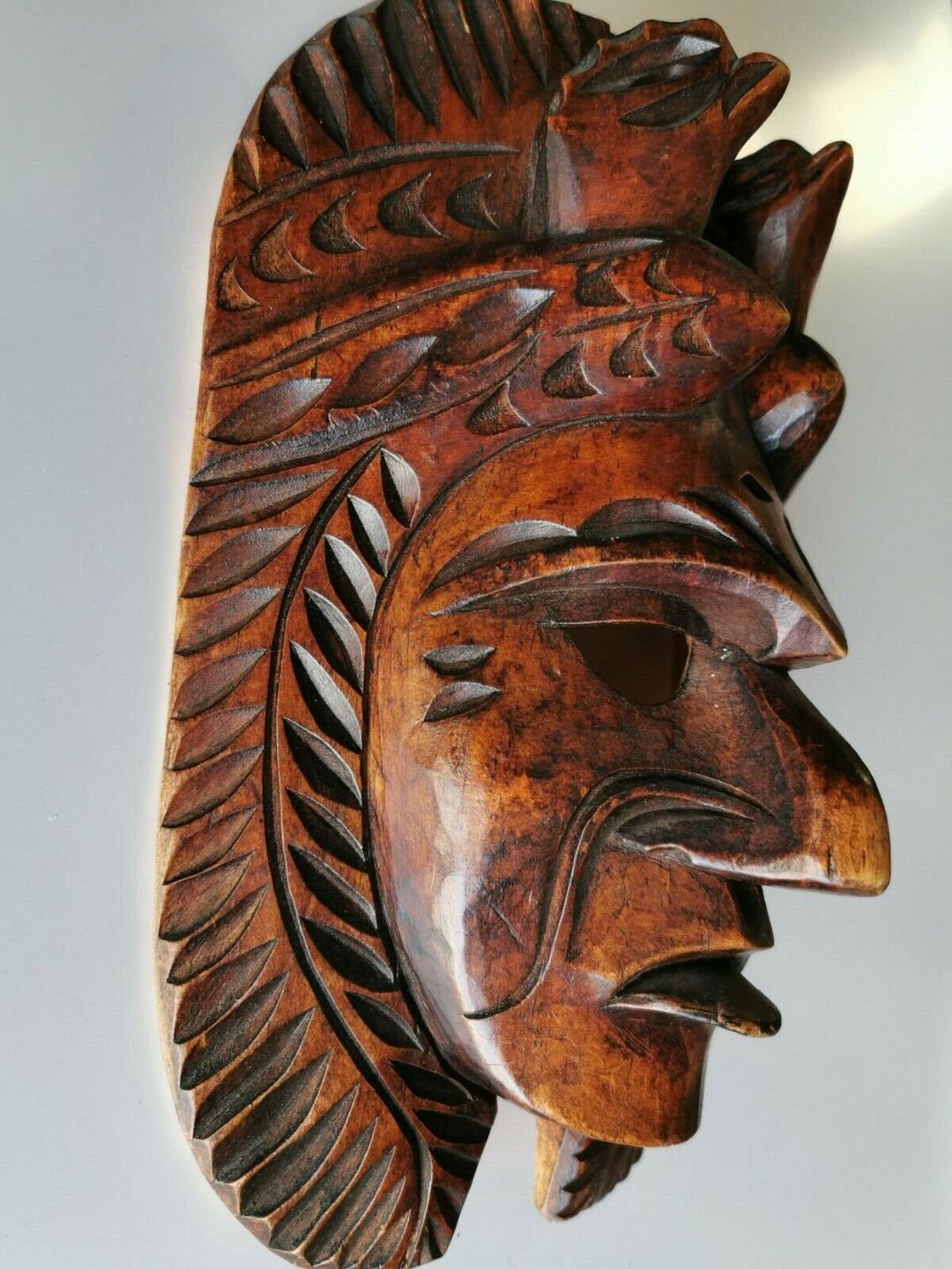 Hand Carved Wood Inca Maya Aztec Warrior Wooden Mask Two Birds Life ...