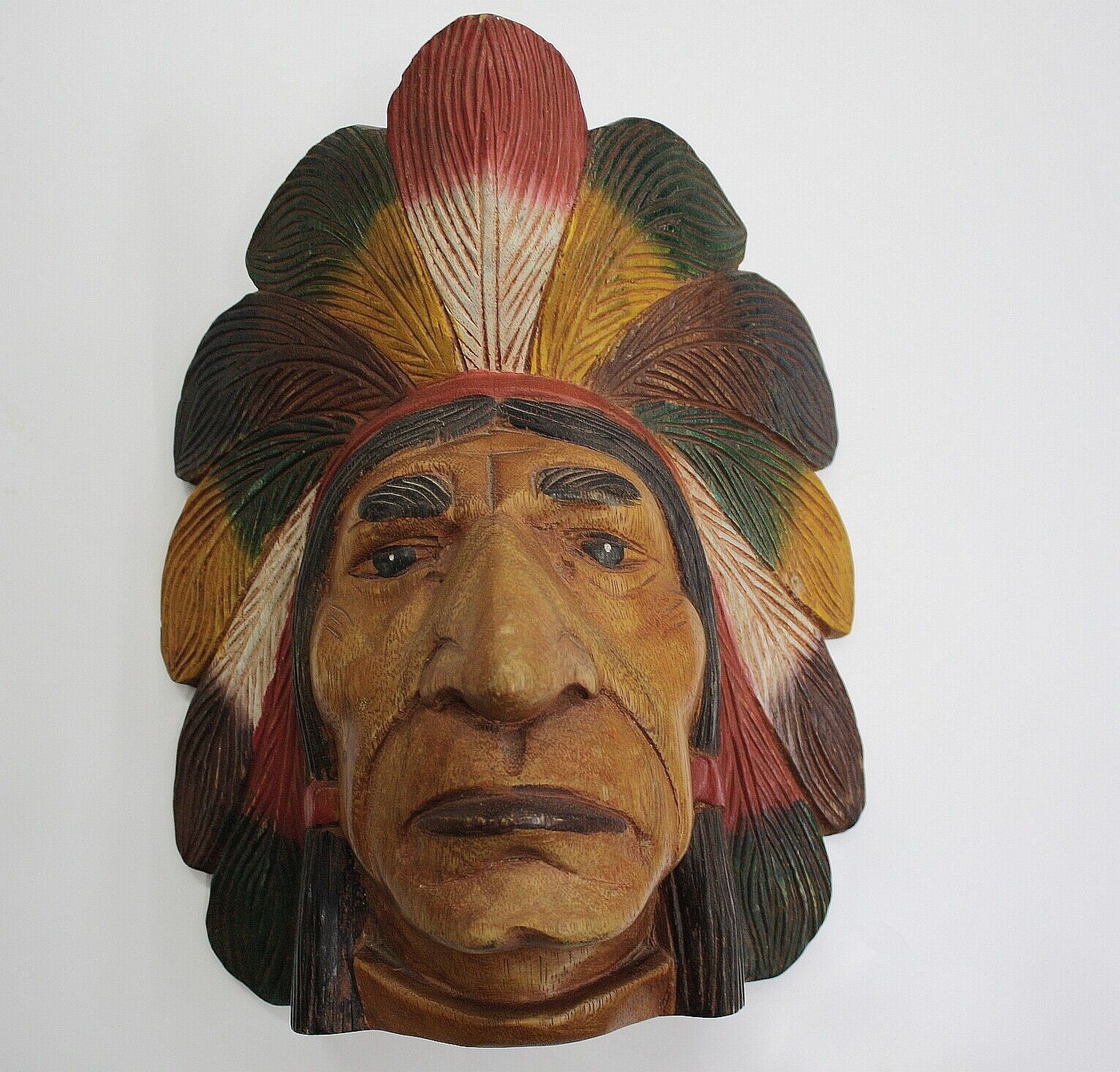 Native American Hand Carved Painted Wood Indian Head Chief Bust ...