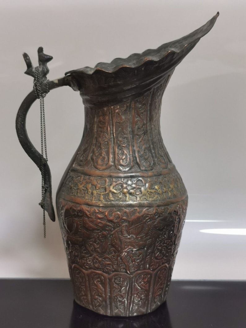 Antique 19th Century Persian Tinned Copper Ewer Hakhamaneshi Design ...