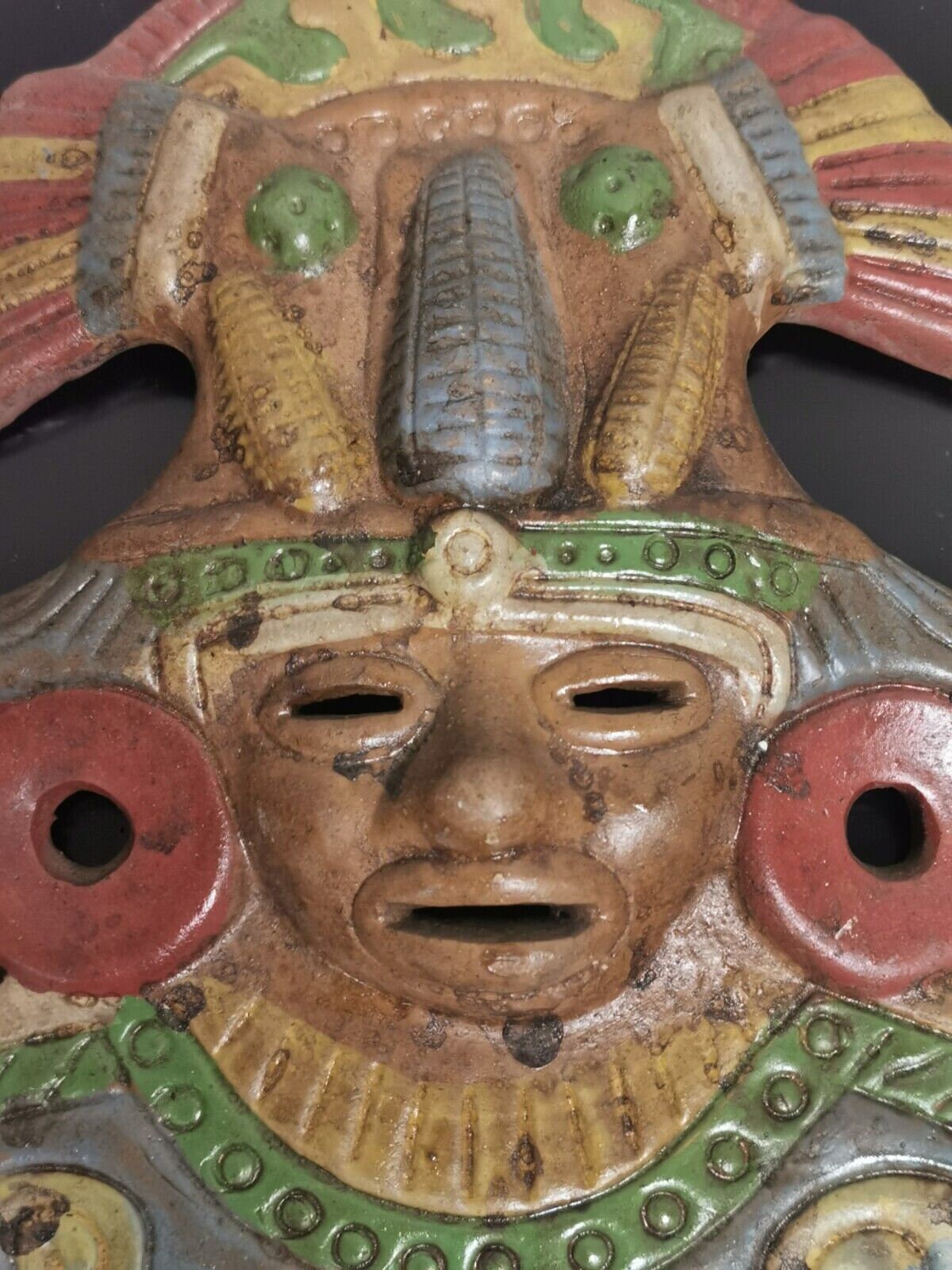 Tribal Mexican Aztec Mayan Face Mask Terracotta Clay Hand Painted Wall ...