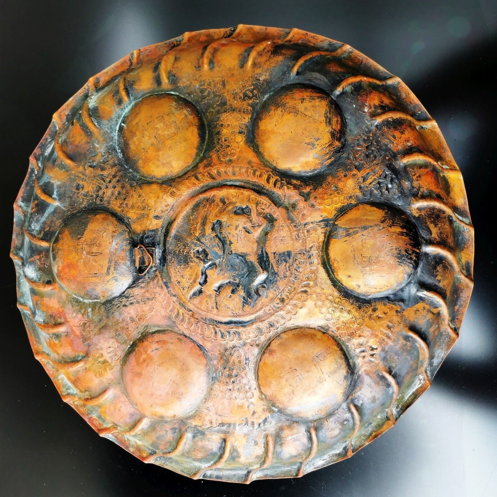 Antique Hand Hammered Passover Copper Tray Plate Judaica Jerusalem ...