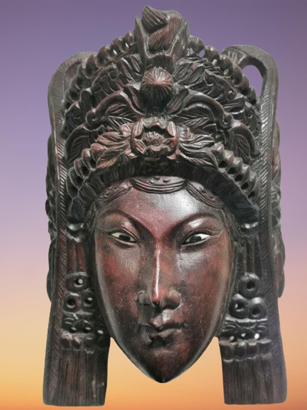 Vintage Rosewood Hand Carved Asian Chinese Face Mask Wall Decor - Etsy