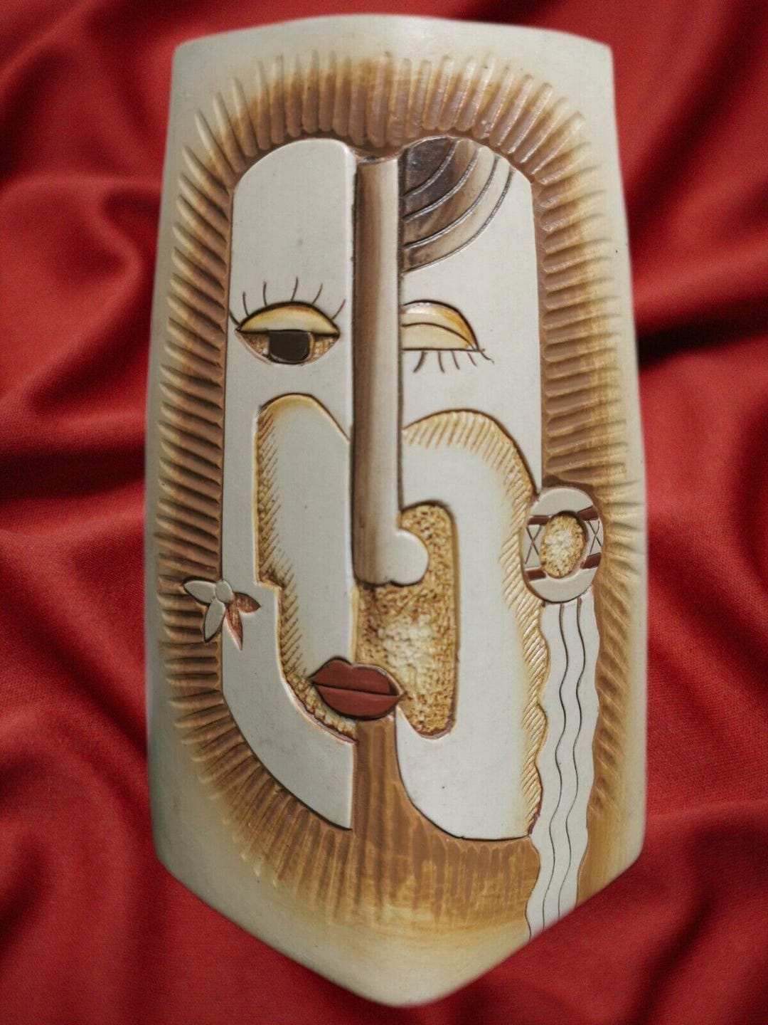 Vintage MCM Picasso Style Two Sided Vase Split Face and Tribal Women ...