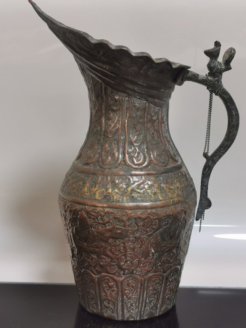 Antique 19th Century Persian Tinned Copper Ewer Hakhamaneshi Design ...