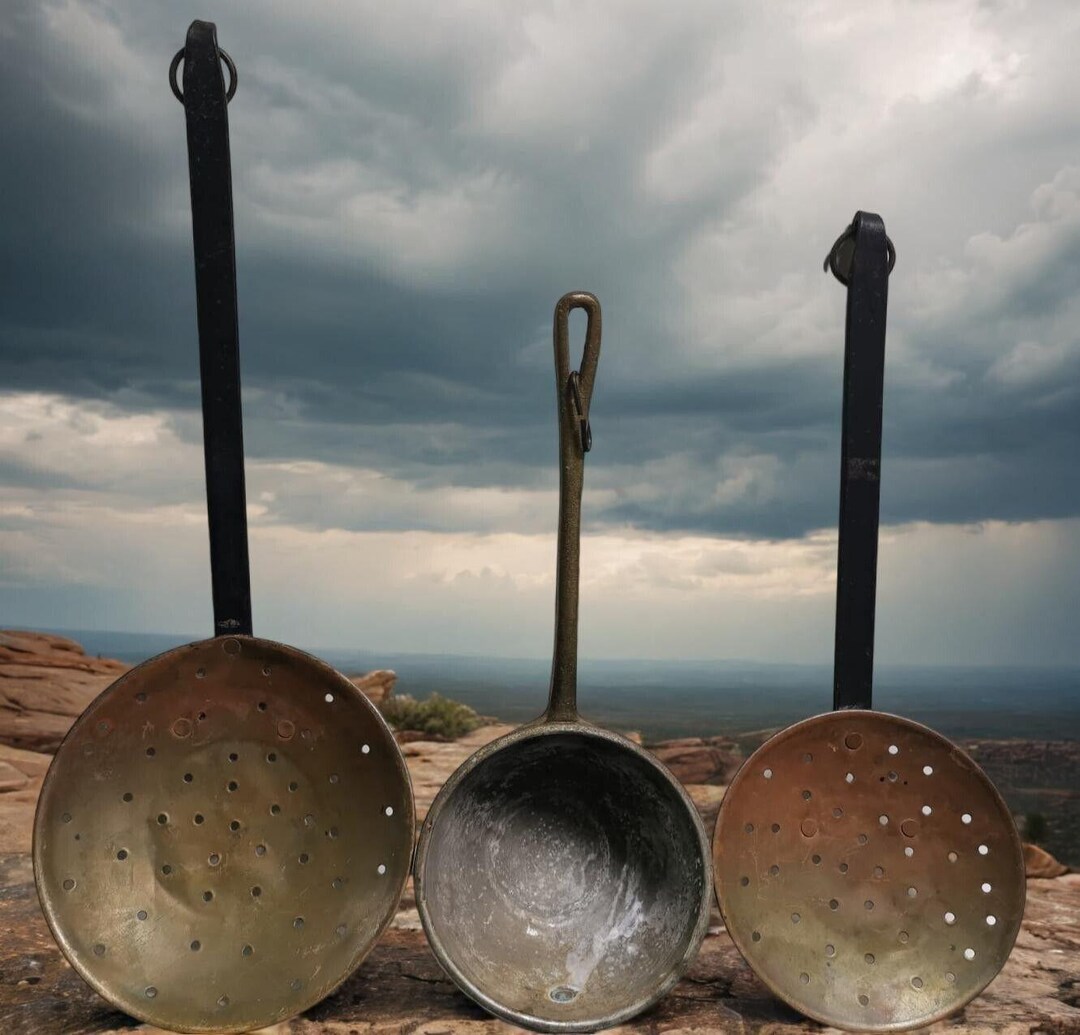 Rustic French Cast Iron and Copper Ladle and 2 Strainers Antique ...