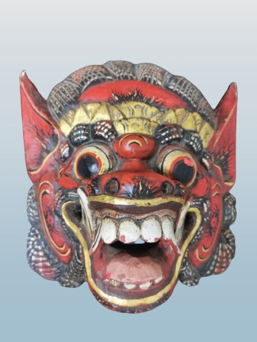 Vintage Polychrome Barong Rangda Wooden Mask Bali Indonesia Hand ...