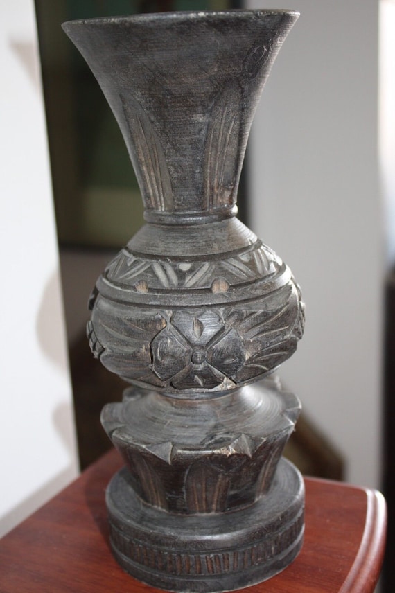 Antique Hand Crafted Wooden Vase Candlestick Candle H… - Gem