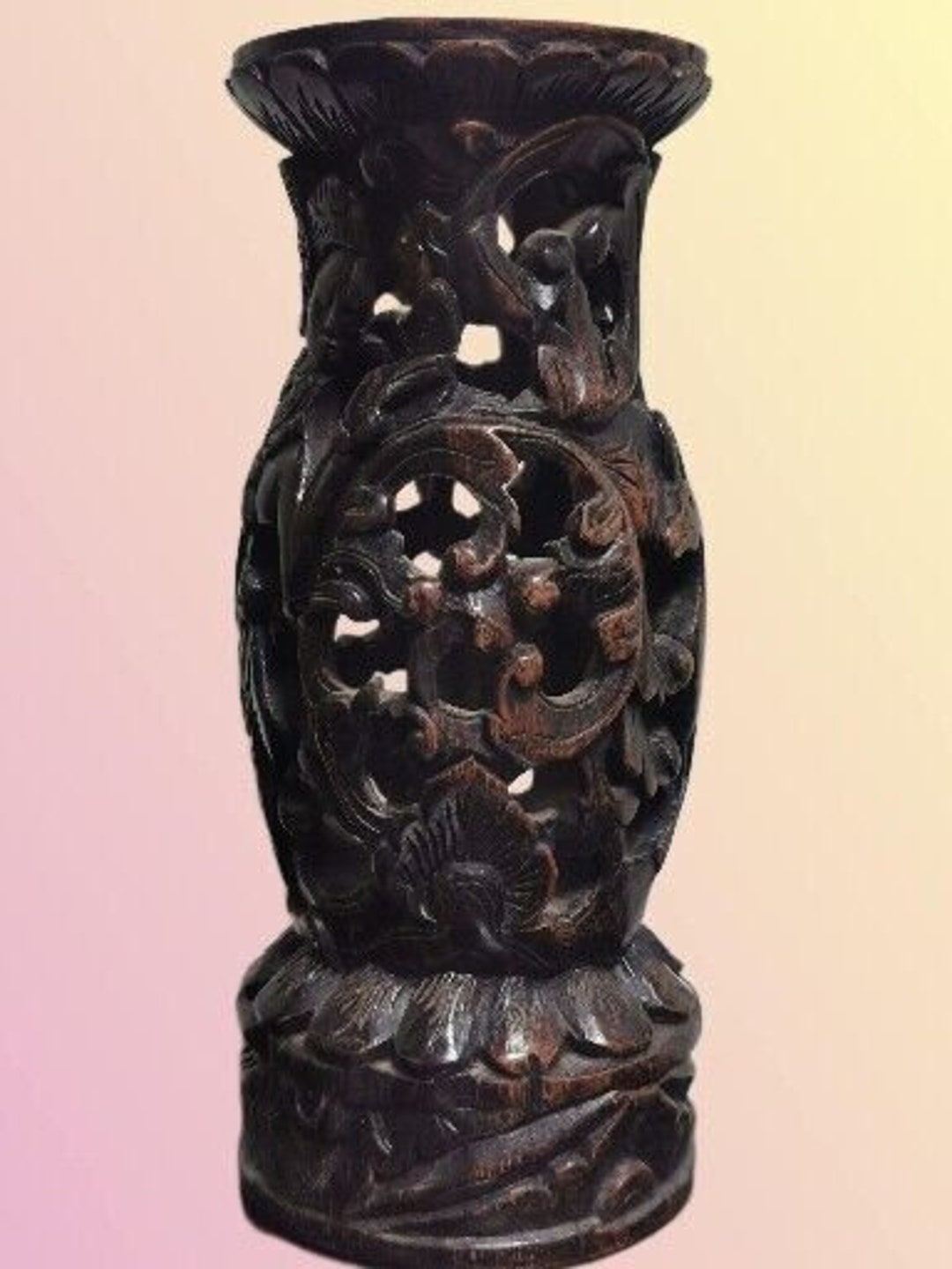 Vintage Balinese Wooden Carved Base Electric Lamp Light Statue Figurine ...