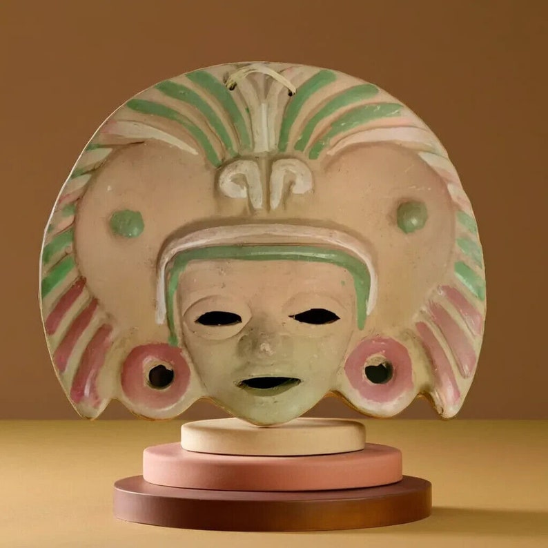 Vintage Mexican Aztec Mayan Face Mask Terracotta Clay Hand Painted Wall ...
