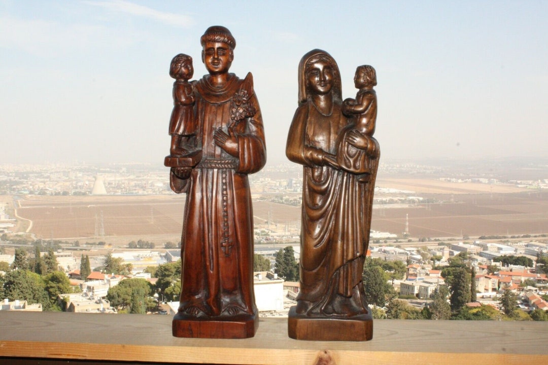 Antique Hand Carved Statues Sculpture Wooden Art Virgin Mary and Baby ...