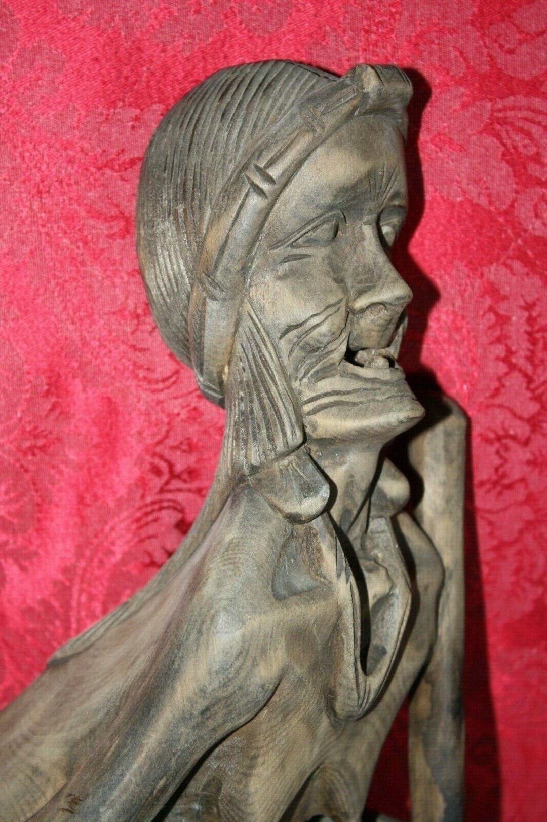 Female XXL 24" Antique Philippine Igorot Tribe Wood Carved Warrior Head ...