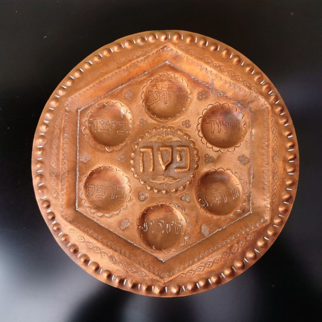 Antique Copper Hammered Passover Tray Plate Jerusalem Israel Palestine ...