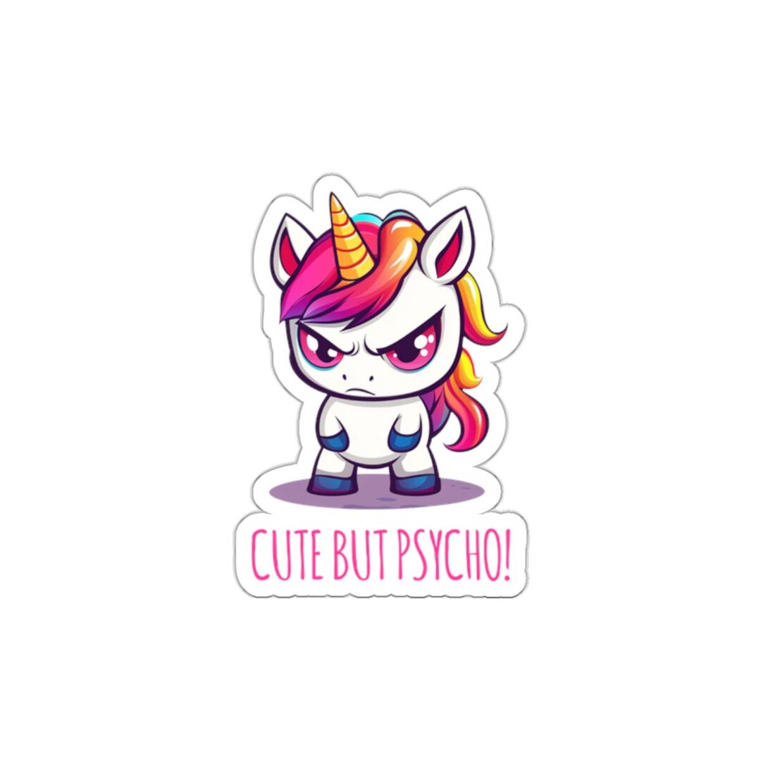 Die-cut Stickers, Cute but Evil Unicorn Sticker, Rainbow Colors, Cute ...