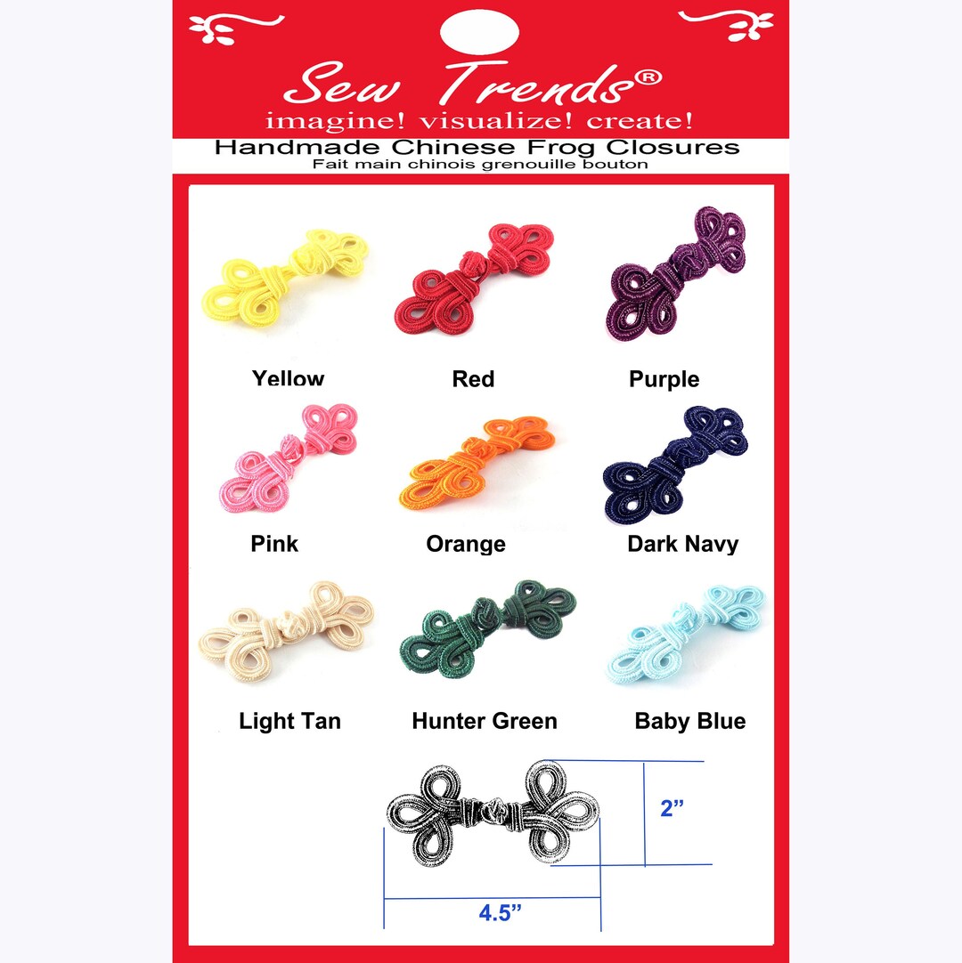 Chinese Frogs Button Closures Hook & Eye Fastener- HANDMADE- 11 Colors ...