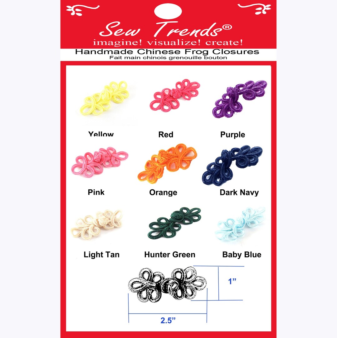 Chinese Frogs Button Closures Hook & Eye Fastener- HANDMADE- 11 Colors ...