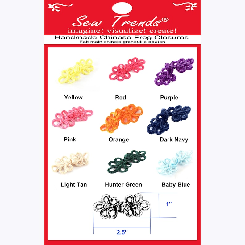 Chinese Frogs Button Closures Hook & Eye Fastener HANDMADE 11 Colors ...