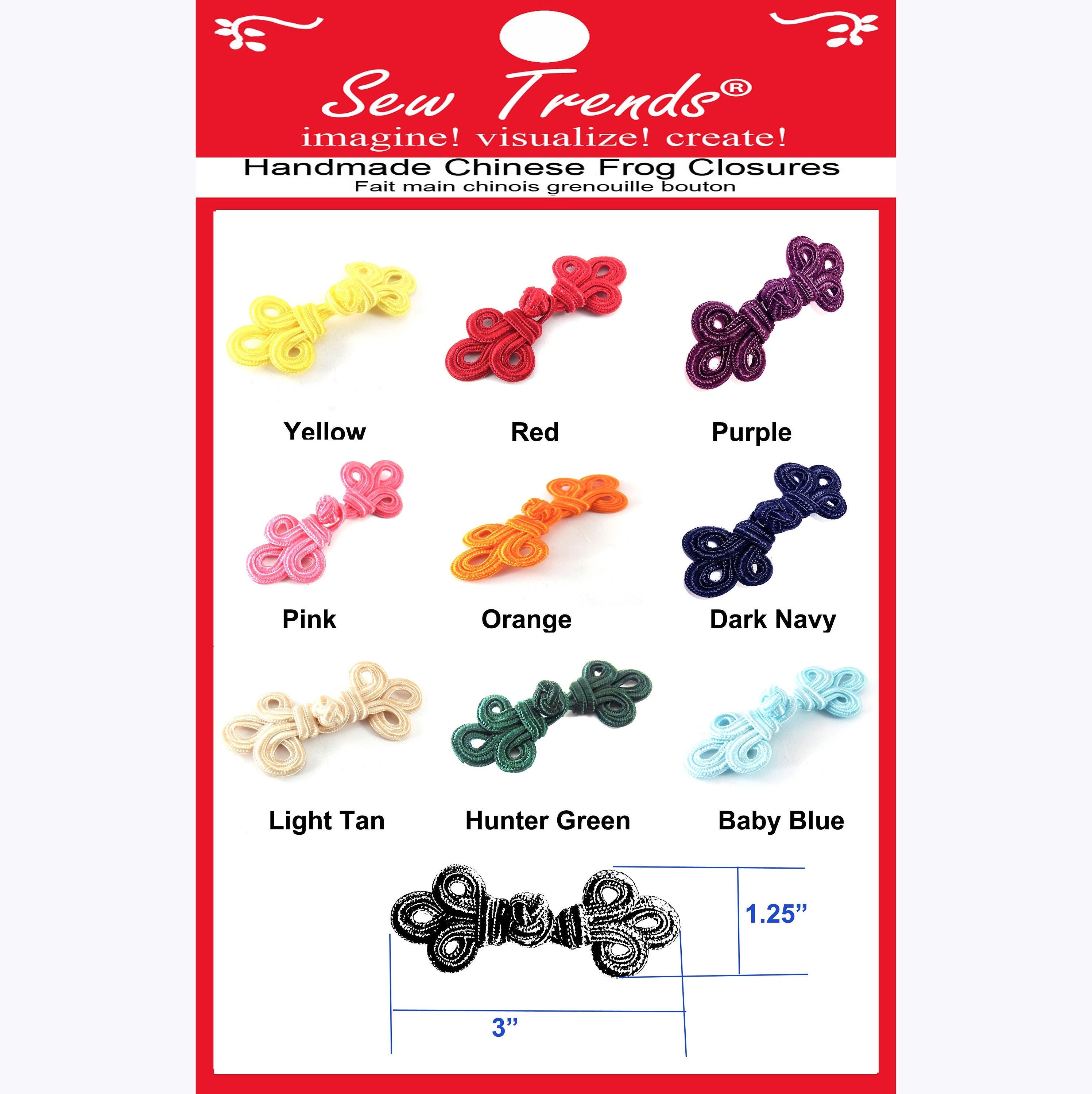 Chinese Frogs Button Closures Hook & Eye Fastener HANDMADE- 11 Colors ...