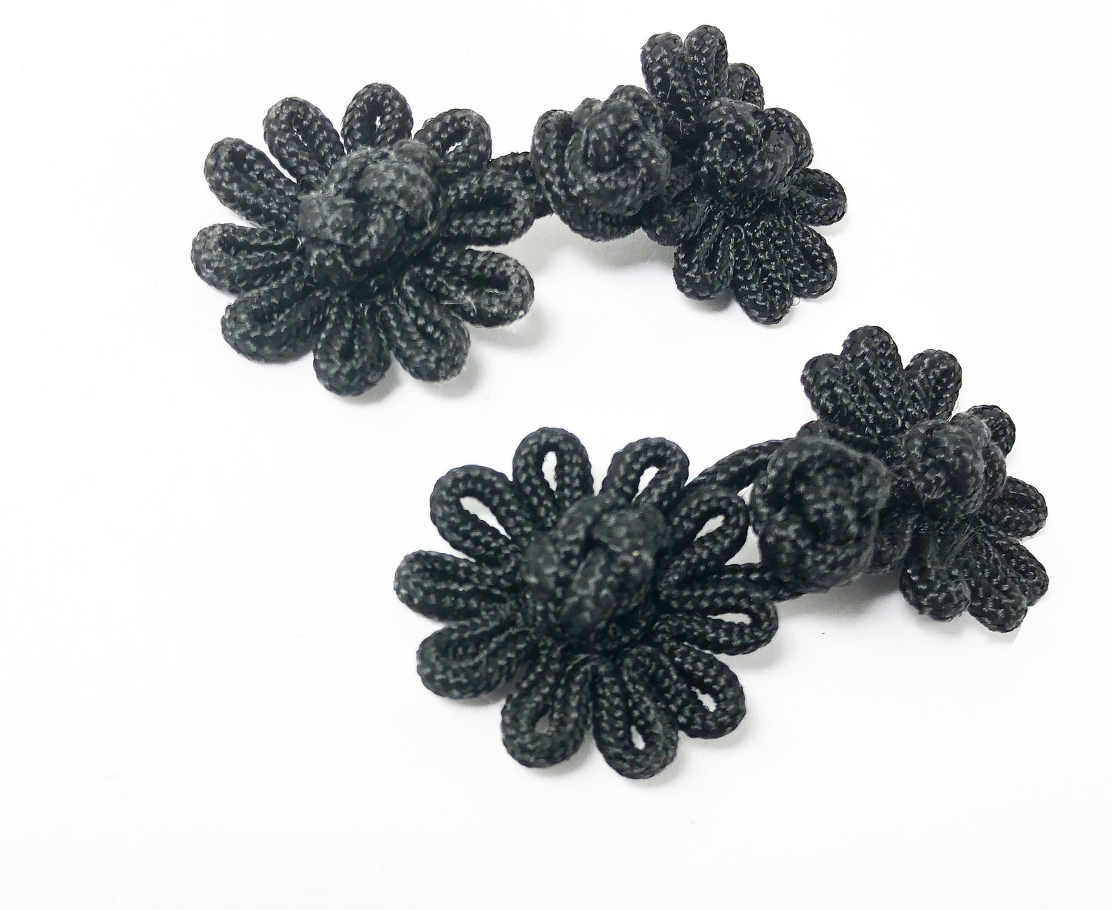 Chinese Frogs Button Closures Hook & Eye Fastener HANDMADE Black Flower ...