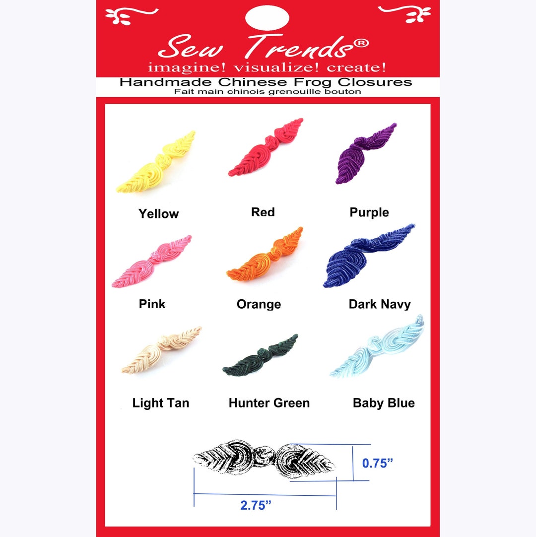 Chinese Frogs Button Closures Hook & Eye Fastener- HANDMADE- 11 Colors ...
