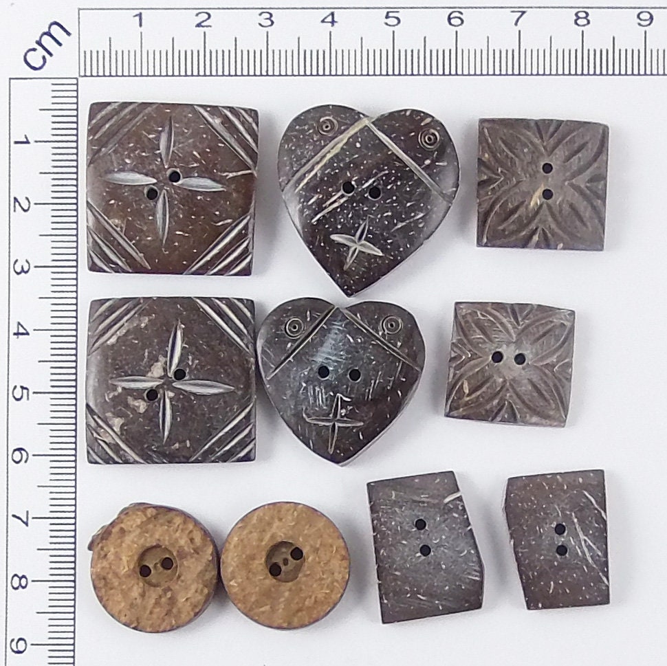 Handmade Natural Coconut Buttons- Natural Assorted Sizes- Value Pack ...