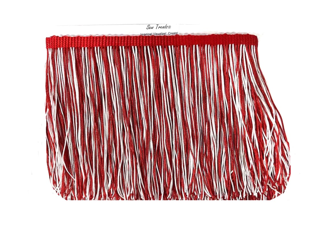 6" to 12" Long Chainette Thread Yarn Fringe Two Tone Multicolor Red ...