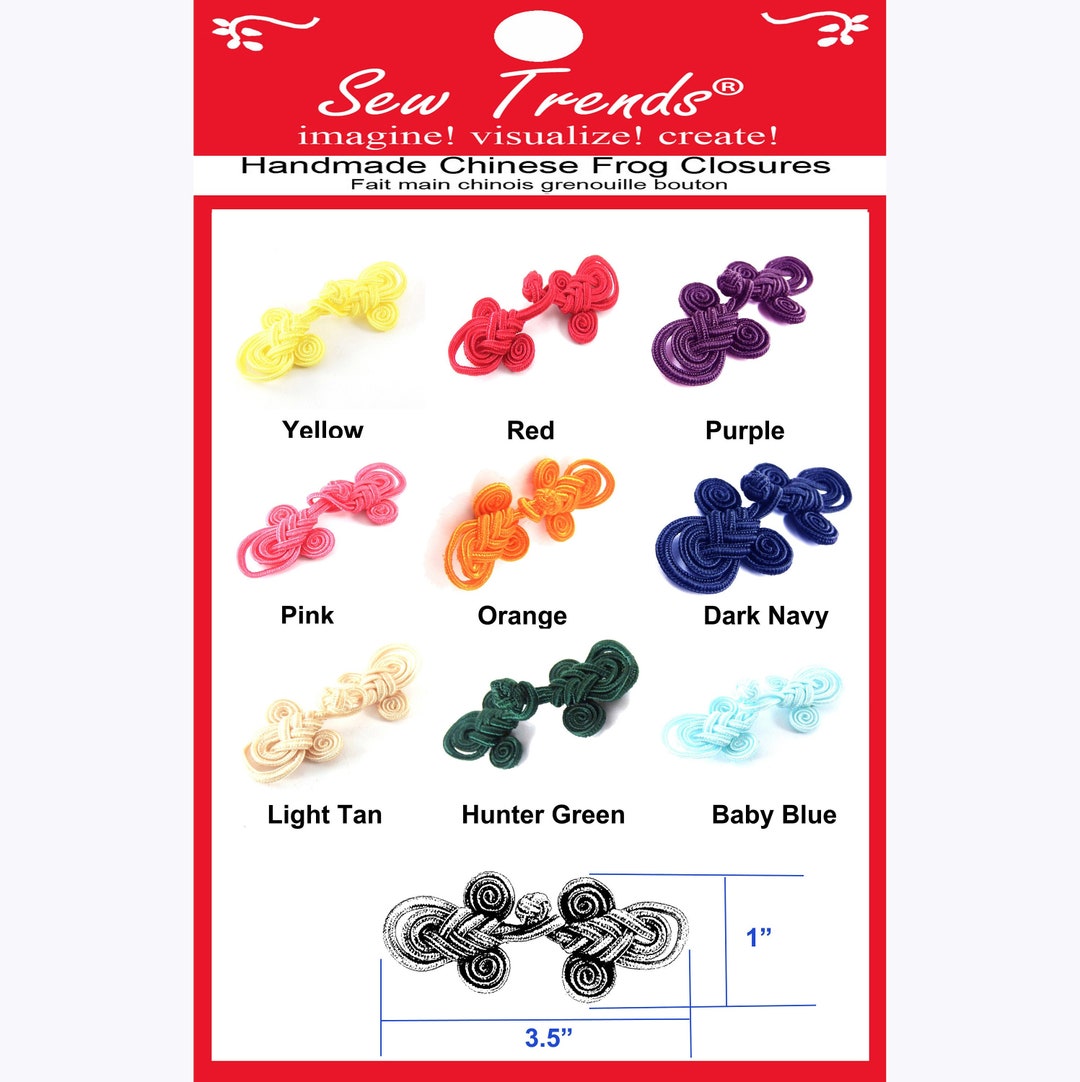 Chinese Frogs Button Closures Hook & Eye Fastener- HANDMADE- 11 Colors ...