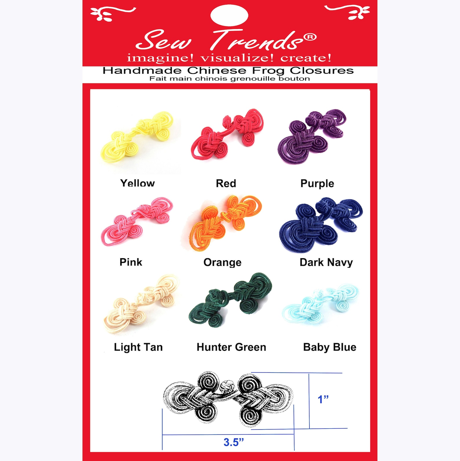 Chinese Frogs Button Closures Hook & Eye Fastener- HANDMADE- 11 Colors ...