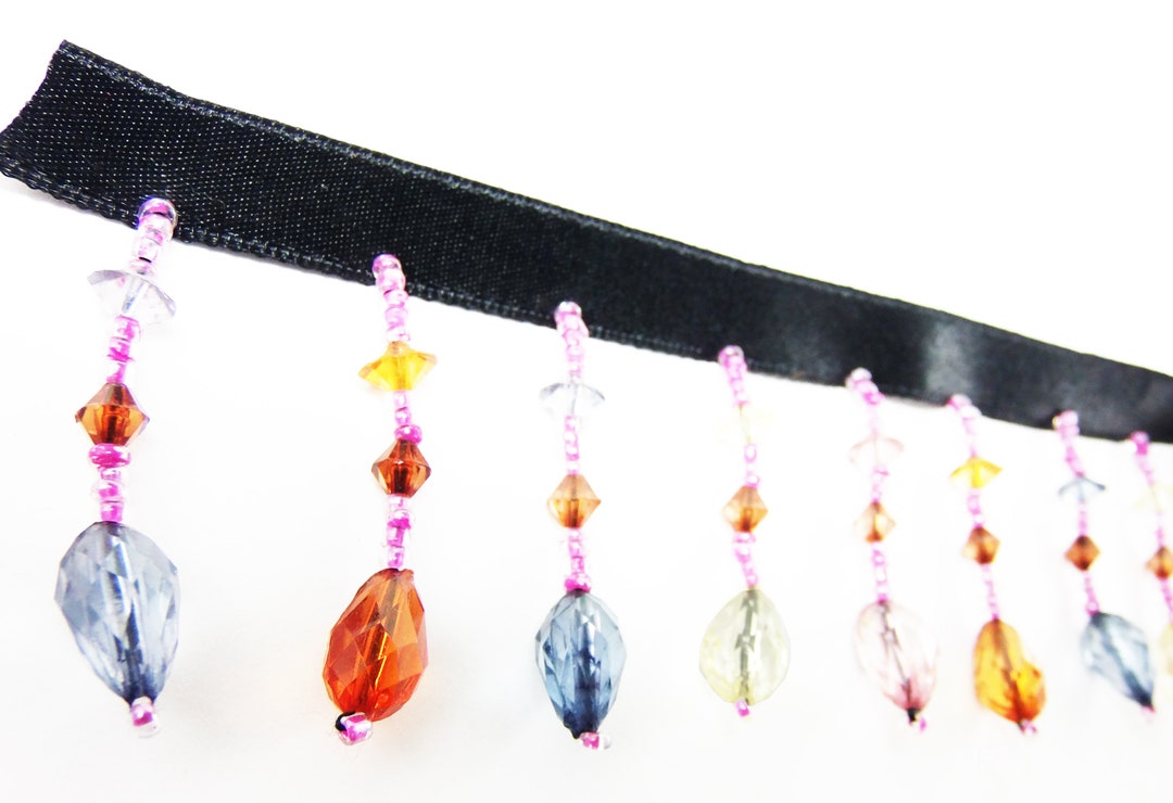 Hanging Beaded Fringes Multi Colors Crystal Fringe on Satin - Etsy