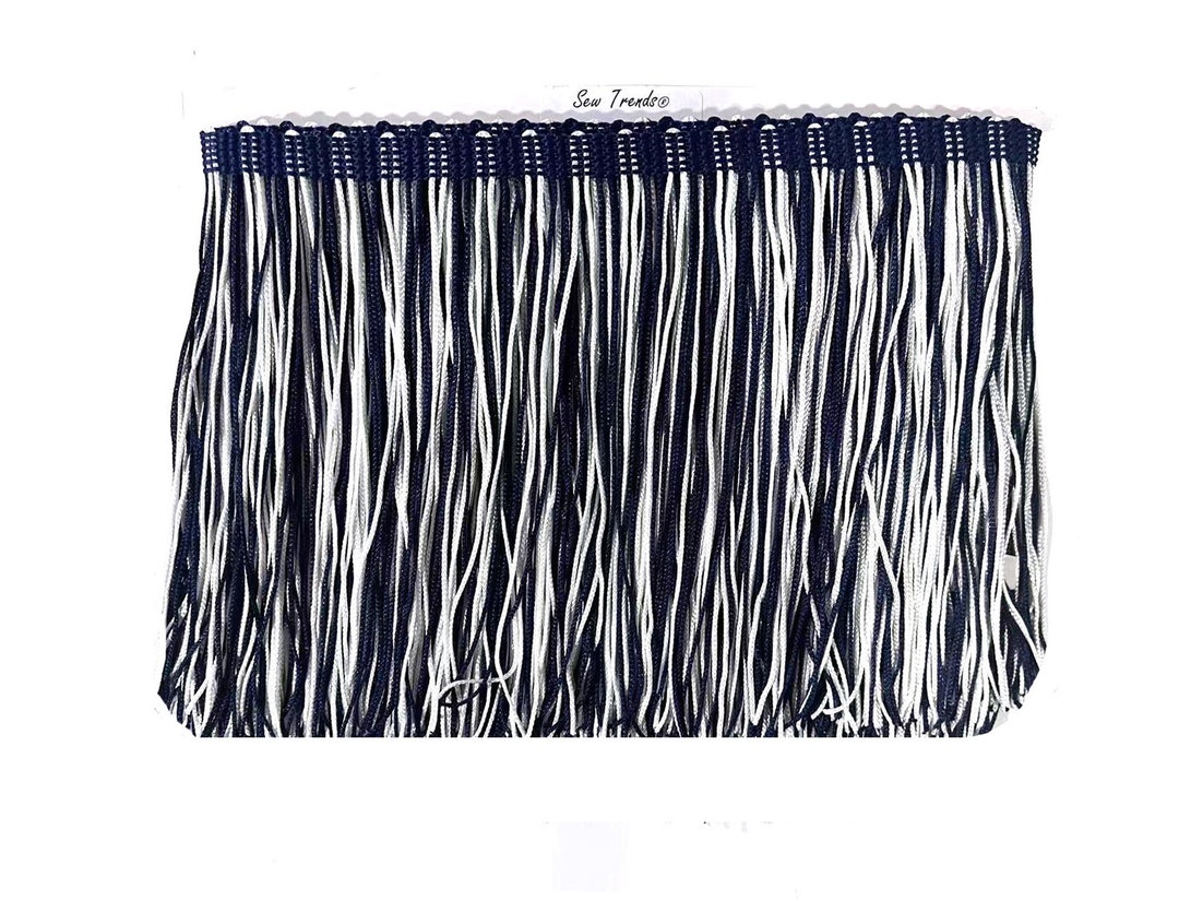 6" to 12" Long Chainette Thread Yarn Fringe Two Tone Multicolor Navy ...