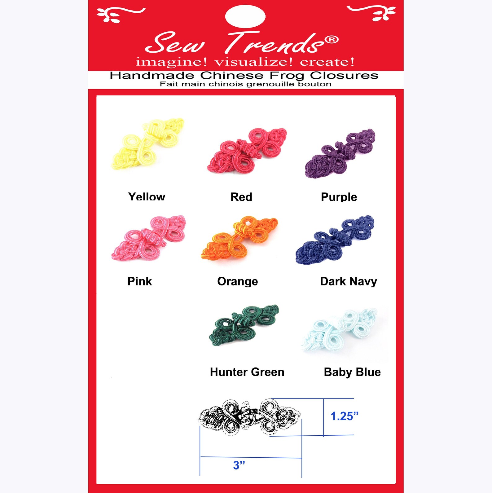 Chinese Frogs Button Closures Hook & Eye Fastener HANDMADE White 3x1.25 ...