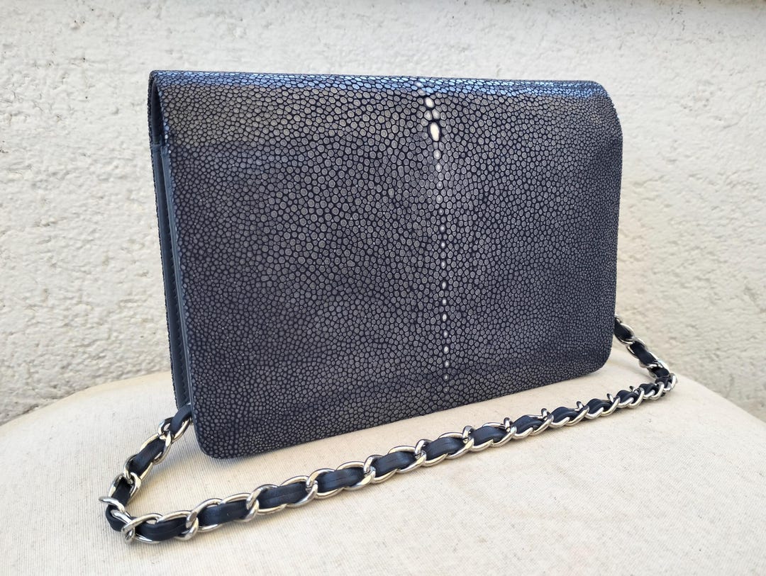 Blue Stingray Leather Bag,blue Sapphire Designer Purse,dark Blue Full ...