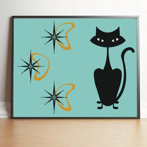 Mid Century Modern Atomic Cat Wall Art Print Cat Lover Gift - Etsy