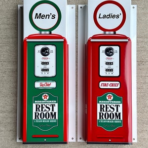 Texaco Gas Pump Restroom Combo Curved 3D Effect Garage Wall Decor Signs ...