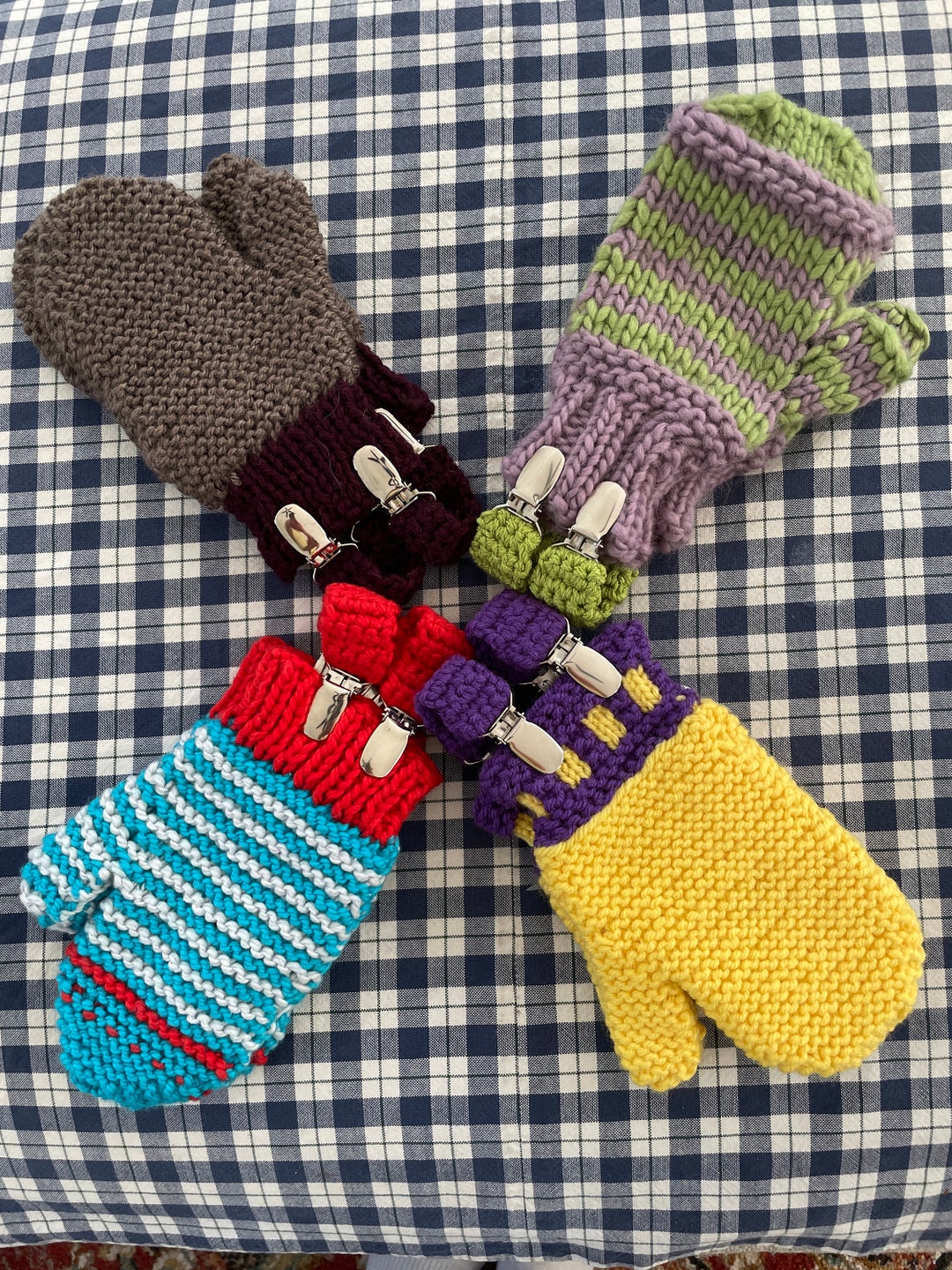 Child's Handknit Mittens With Matching Mitten Clips - Will Fit an ...