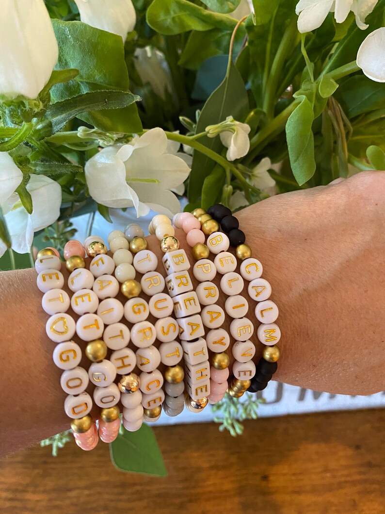 Word Bead Bracelet/ Inspiration Bracelet/ Encourage Bracelet/ Stretch ...