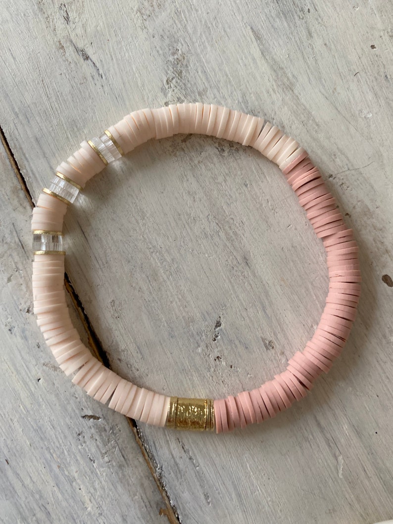 Heishi Shell Summer Stack/ Pink and Grey Neutral Heishi With | Etsy