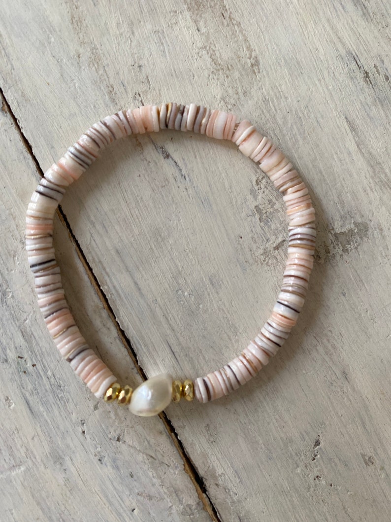 Heishi Shell Summer Stack/ Pink and Grey Neutral Heishi With - Etsy