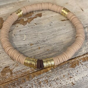 Set of 3 Heishi Bracelets With Gold Spacers/brown/neutral/gold Beaded/ Gold Ball Bracelet With ...