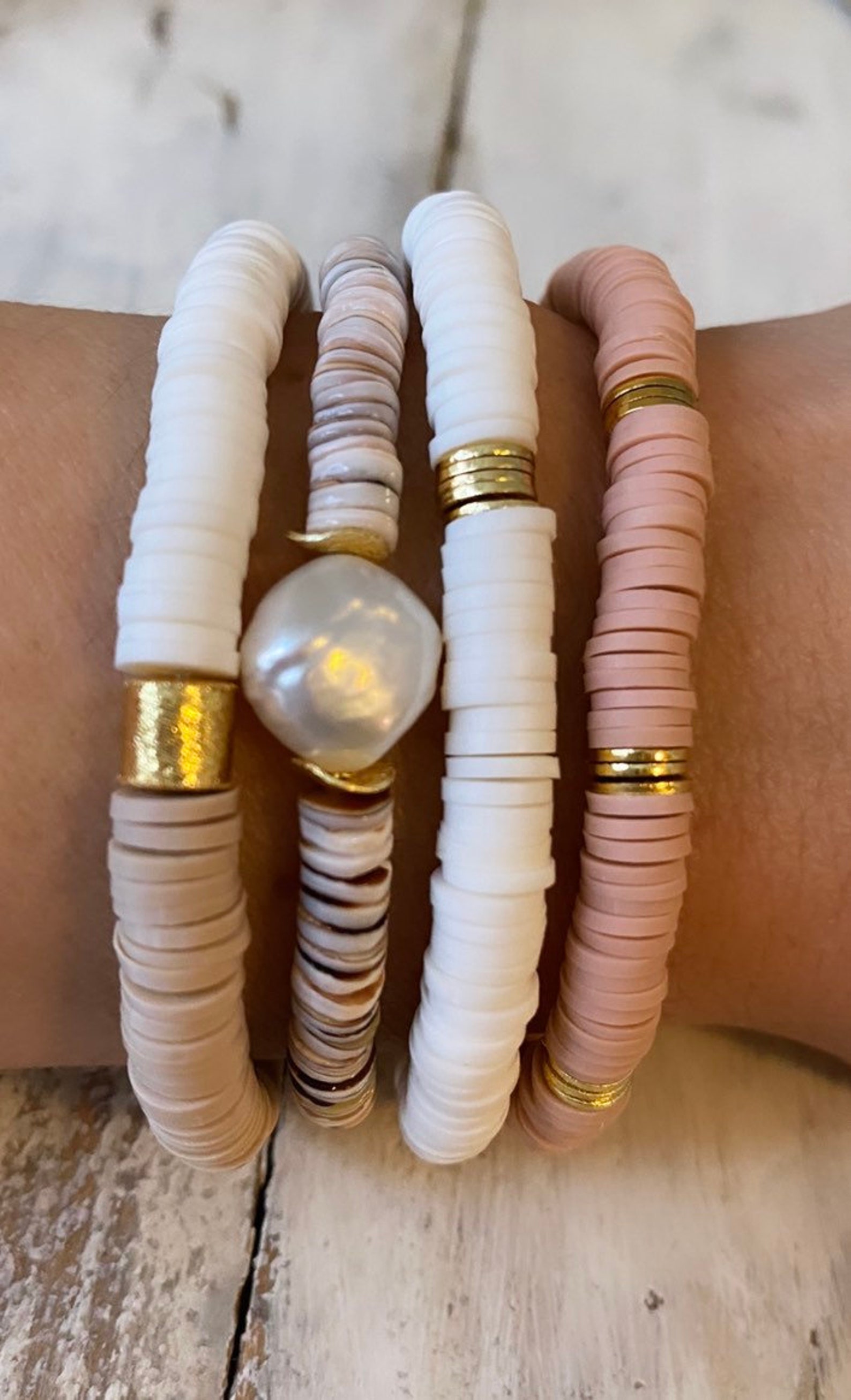 Stack of 4 Heishi bracelets / summer bracelet stack/ beaded | Etsy