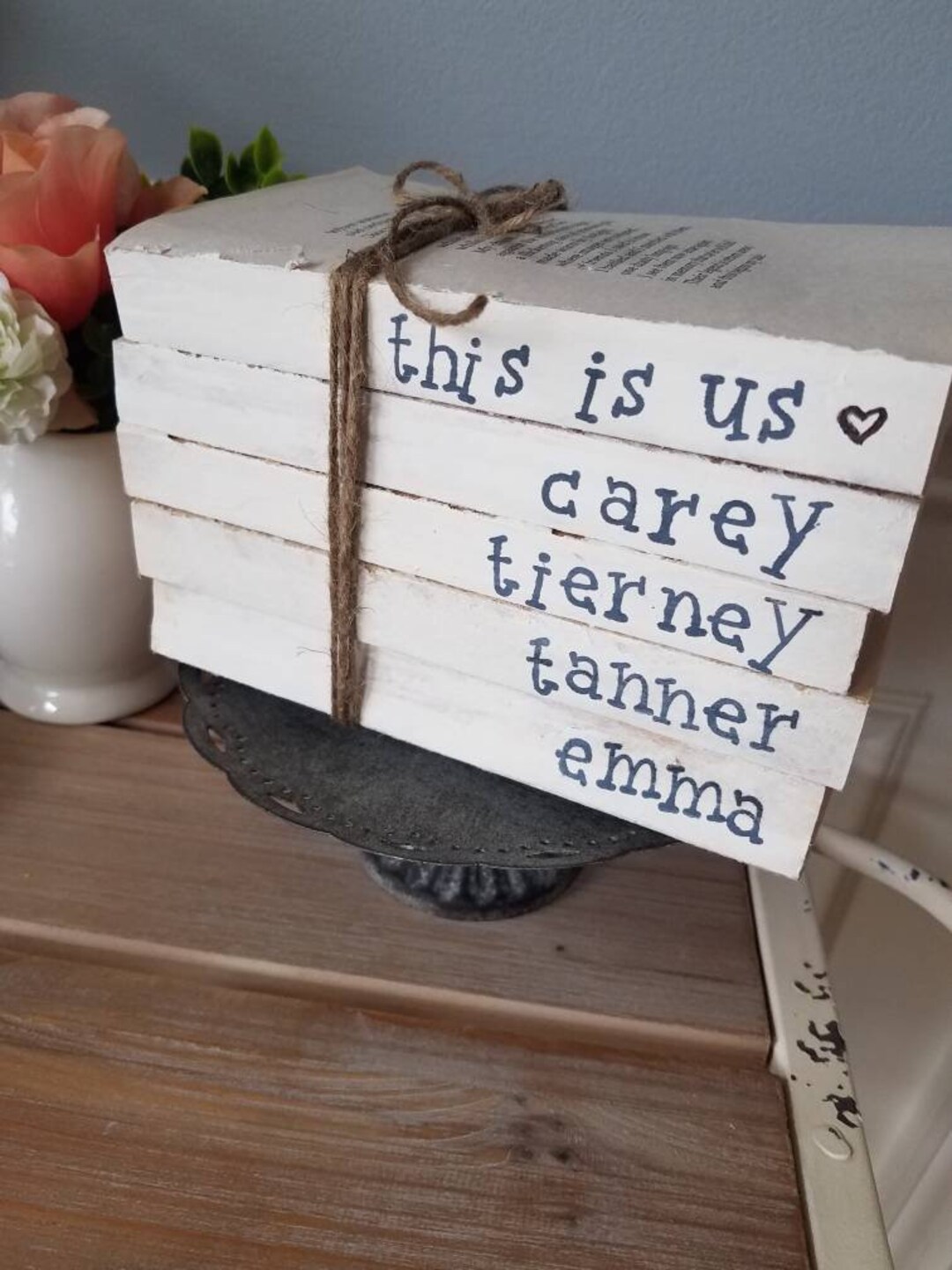 Stamped Books, Custom Stamped Book Stack, Neutral Farmhouse/ Stamped ...