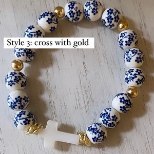 Blue Floral Beaded Bracelets /cross Bracelets With Gold/ Silver/ Rose ...