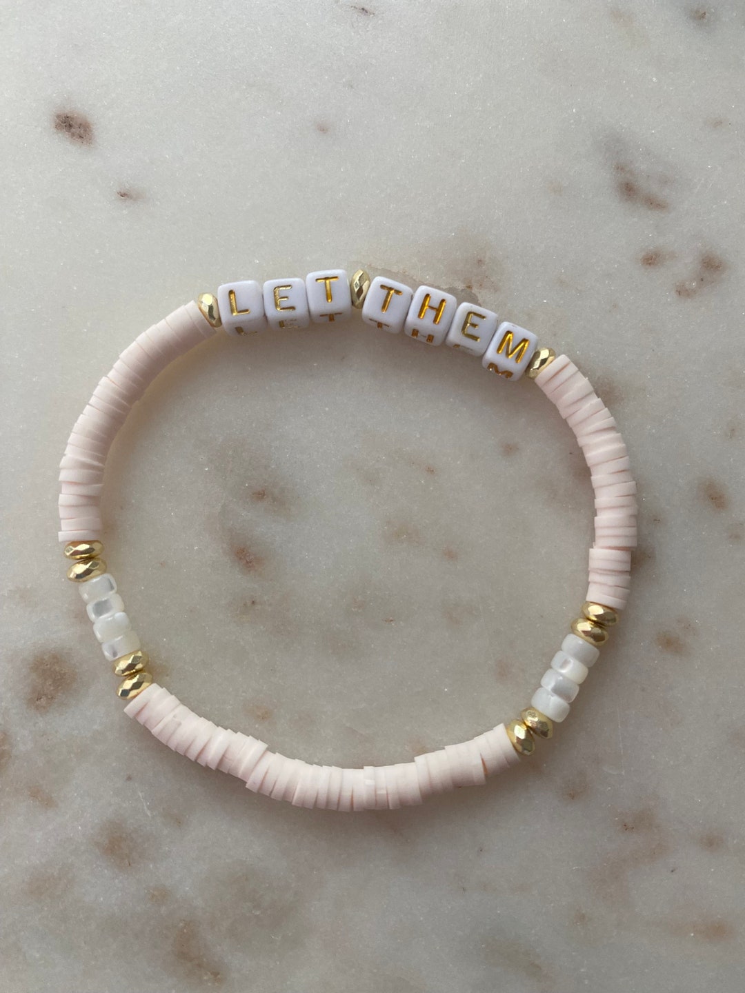 Thin Heishi Bracelet With Mother of Pearl Accents Heishi/ Name Bracelet ...