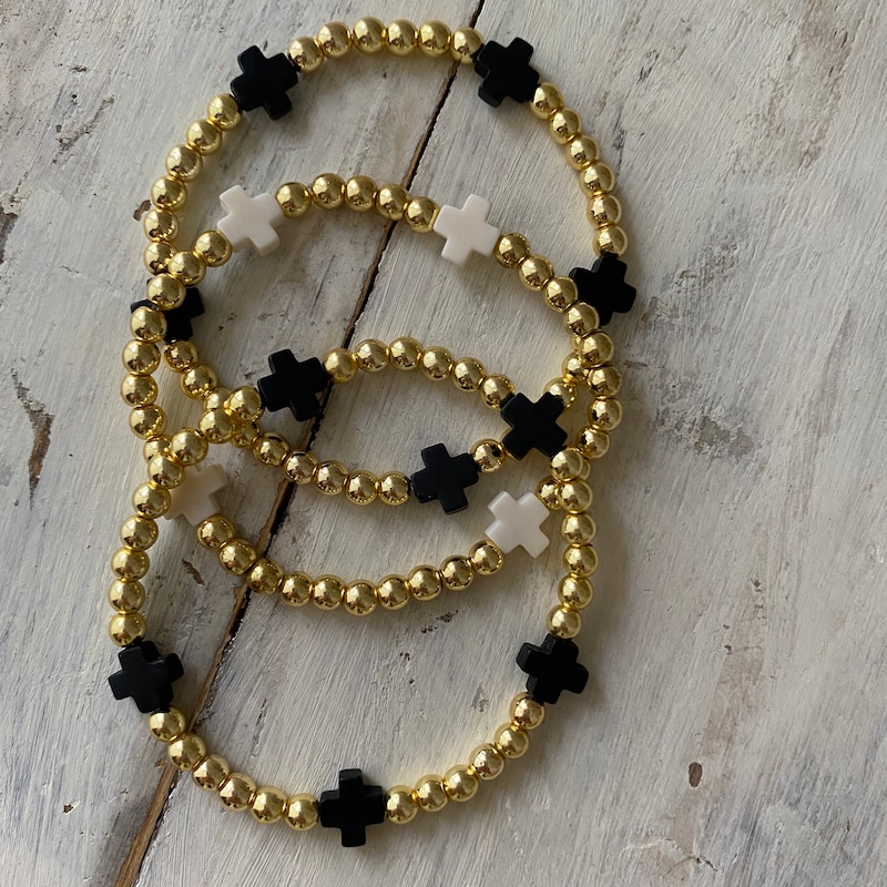 White Bead Cross Bracelet - Etsy