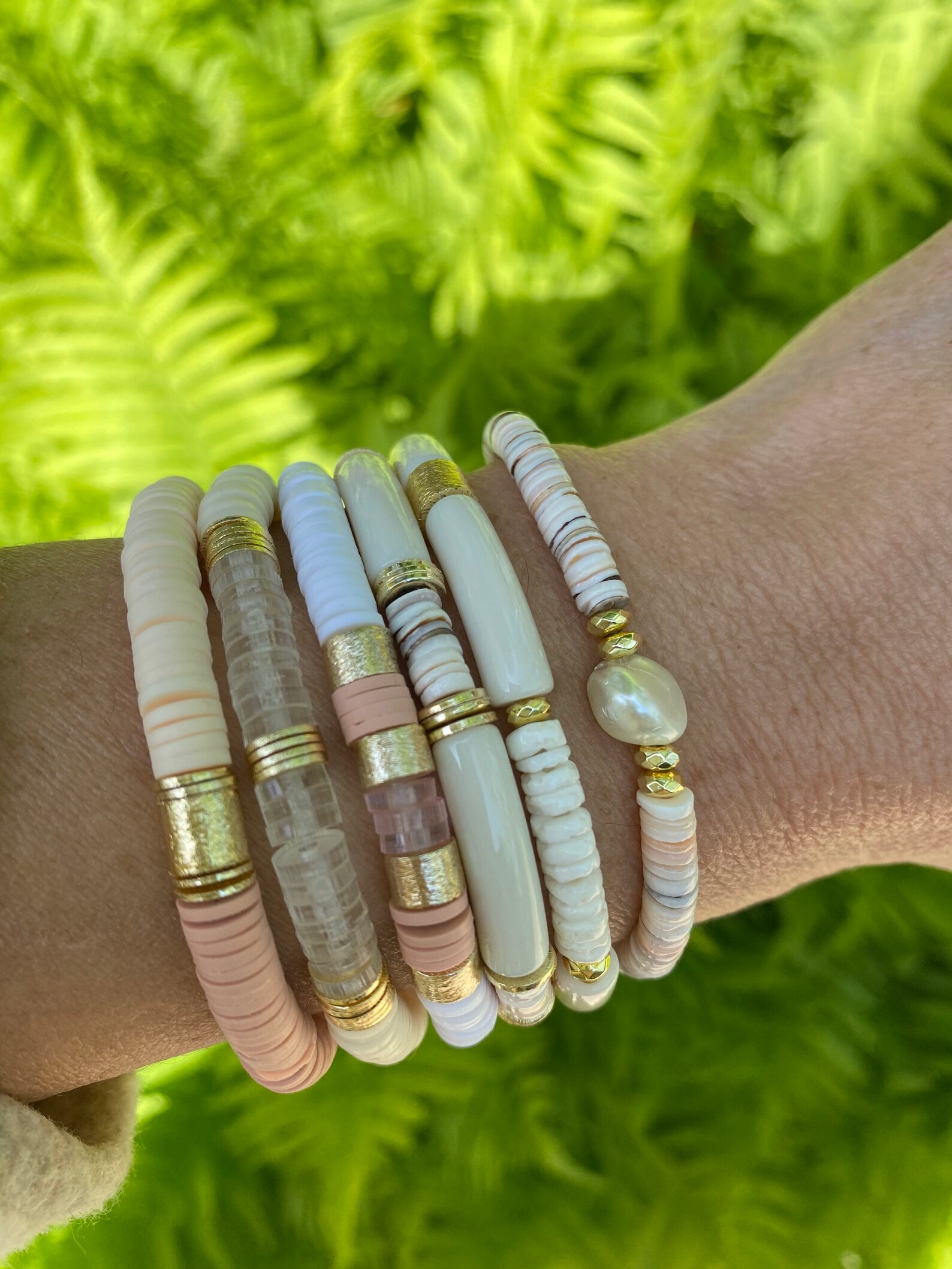 Heishi Shell Summer Stack/ Pink and Grey Neutral Heishi With - Etsy