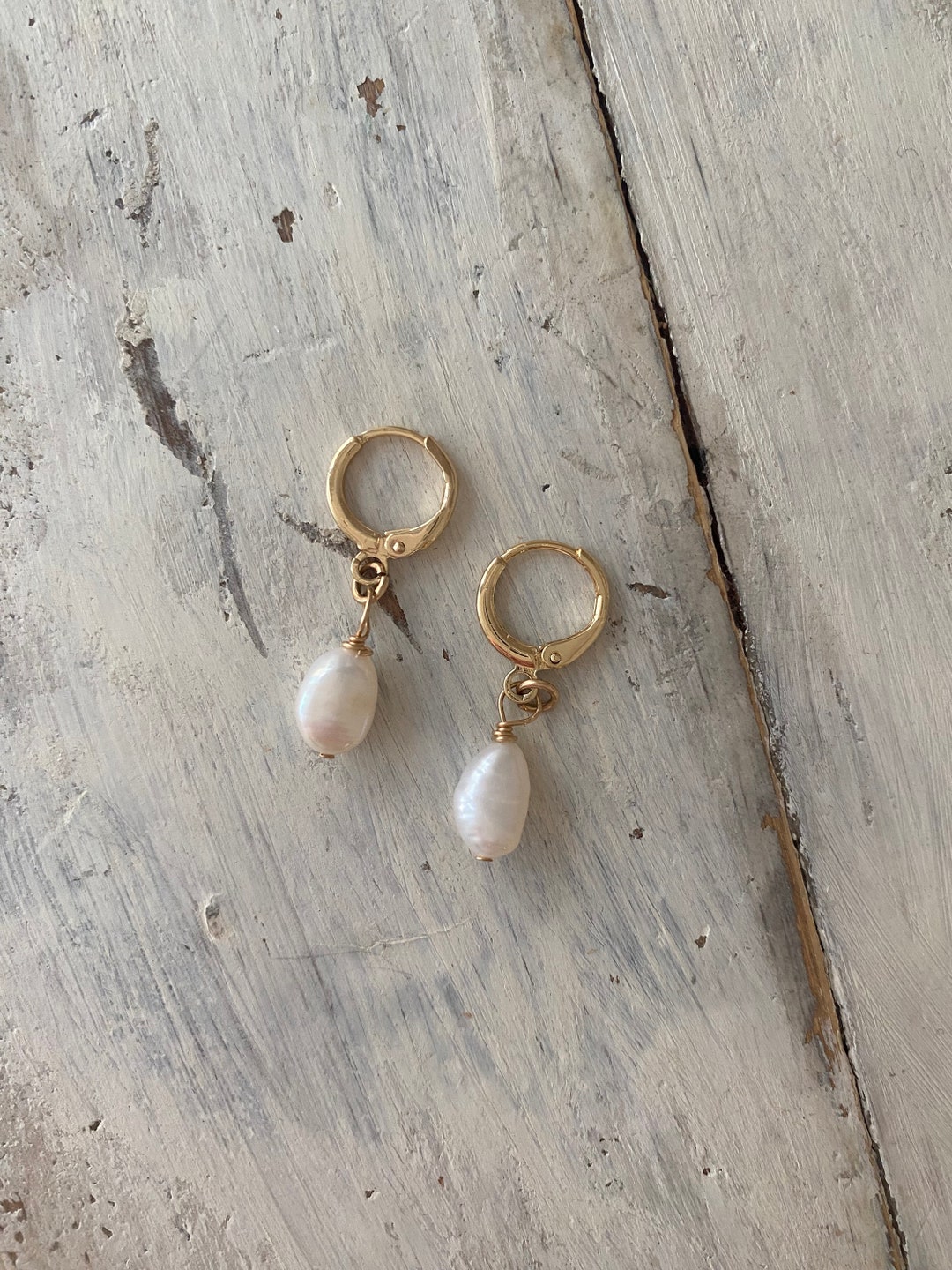 Gold Filled Huggies With Medium Size Pearl Drop - Etsy