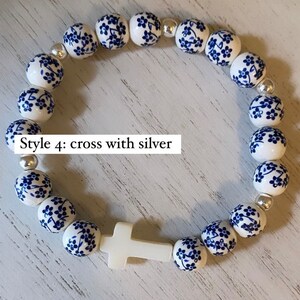 Blue Floral Beaded Bracelets /cross Bracelets With Gold/ Silver/ Rose ...