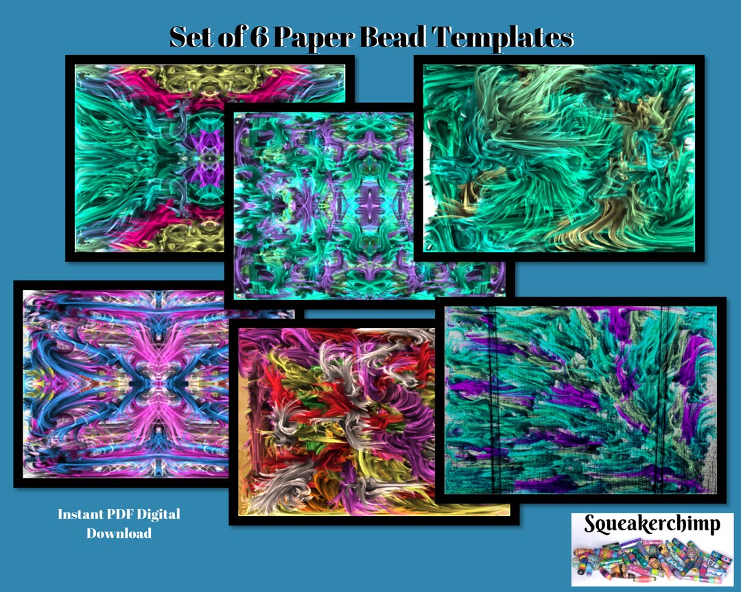 Paper Beading Template - Instant Download PDF - Set of 6 Marble Swirl ...