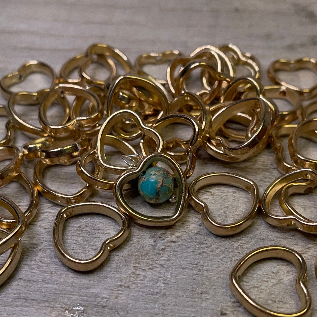 Two Holes Heart Frame Beads Bead Frame, Gold Charms Jewelry Findings ...